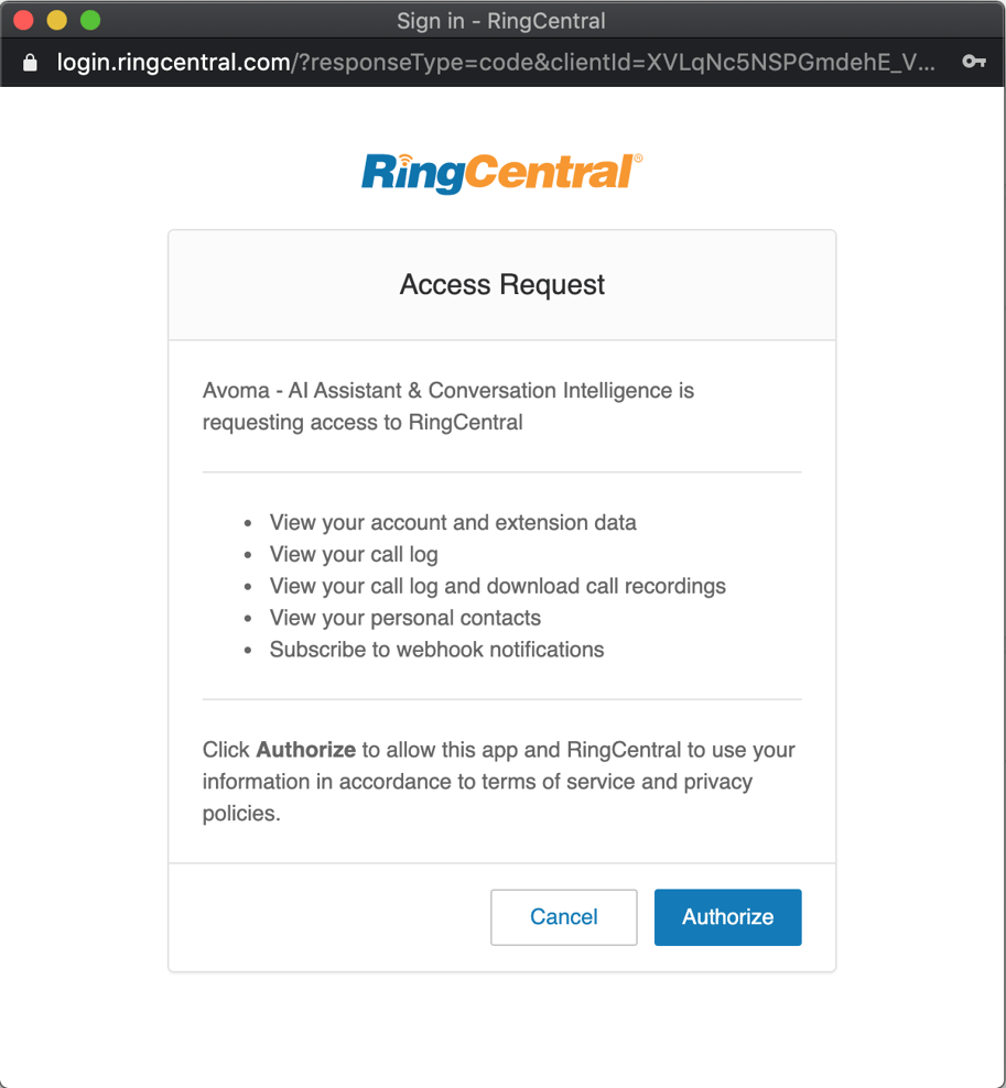 Avoma integration with RingCentral